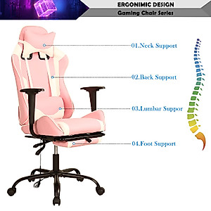 Gaming Chair, Height Adjustable Swivel Rolling Chair with Headrest Footrest and Massage Lumbar Support, PU High Back Ergonomic PC Chair for Office or Gaming, Office Gaming Chair