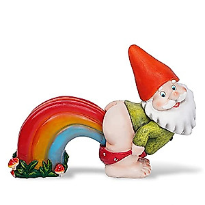 UDDDSR Garden Gnome Statue, Funny Gnome Figurine with Rainbow Solar LED Lights for Garden Patio Yard Art Decoration, Outdoor Lawn Ornaments, Housewarming Funny Garden Gifts - 14"