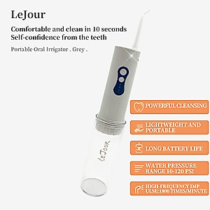 Water Dental flosser for Teeth Cleaning - LEJOUR Tooth Care, Cordless Portable Rechargeable Oral Irrigator 4 Modes 5 Tips IPX7 Waterproof Powerful Battery Water Teeth Cleaner Pick for Home Travel