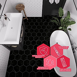 BaseCore HEX Hexagon Vinyl Flooring Black Marble 5.75" DIY Self Adhesive Textured Modern Floor Tile Peel & Stick Tile (36pcs/21.5sqft per case)