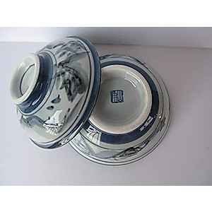 Japanese 6.1 Inches Diameter Porcelain Sansui Donburi Bowl Ramen Noodle Soup Rice Bowl with Lid Grey M51910 Made in Japan