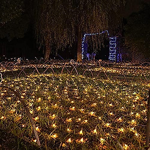 kemooie 198 LED Christmas Net Lights, 9.8FT x 6.6FT Plug in Mesh Lights, Connectable 8 Twinkle Modes Waterproof String Lights for Garden Bush Window Christmas Decorations (Warm White)