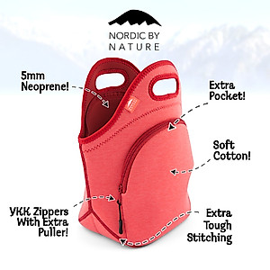 Nordic By Nature Insulated Neoprene Lunch Bag, Soft & Foldable Washable & Reusable Extra-Pocket (L) Pale Amaranth