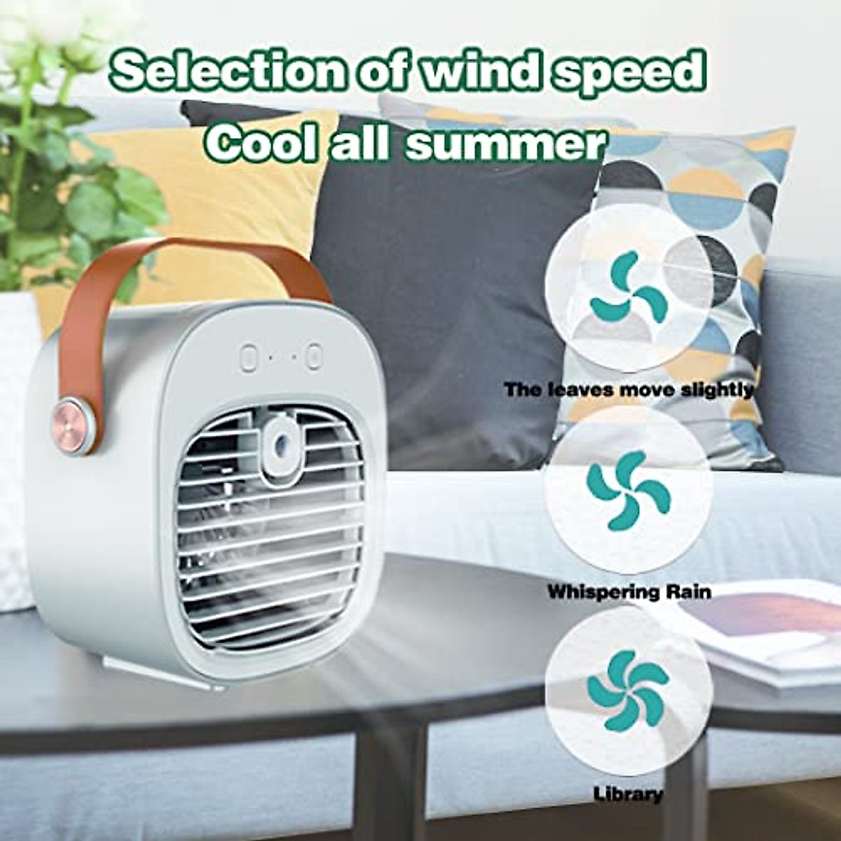 Portable Air Conditioner，10000mAh Mini Air Cooler Conditioner Fan，USB Personal Air Cooler With Humidifier，3 Speed Silent for Desktop，Office，Room，Bedroom，Travel，Car，Indoor & Outdoor activities.(White)
