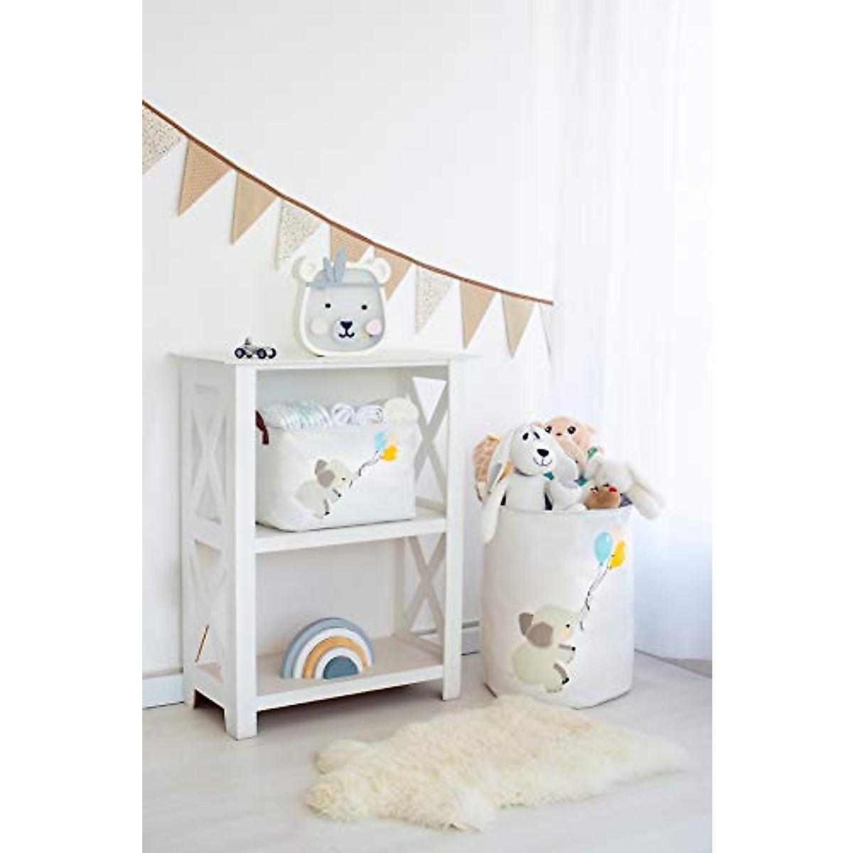 KAZULO Elephant 2 Pack Set Kids Laundry Basket, Toy Box, Storage For Nursery, for Boys and Girls, Baby Laundry Hamper for Bedroom, and Bathroom Decor (Elephant and Balloons Bundle)