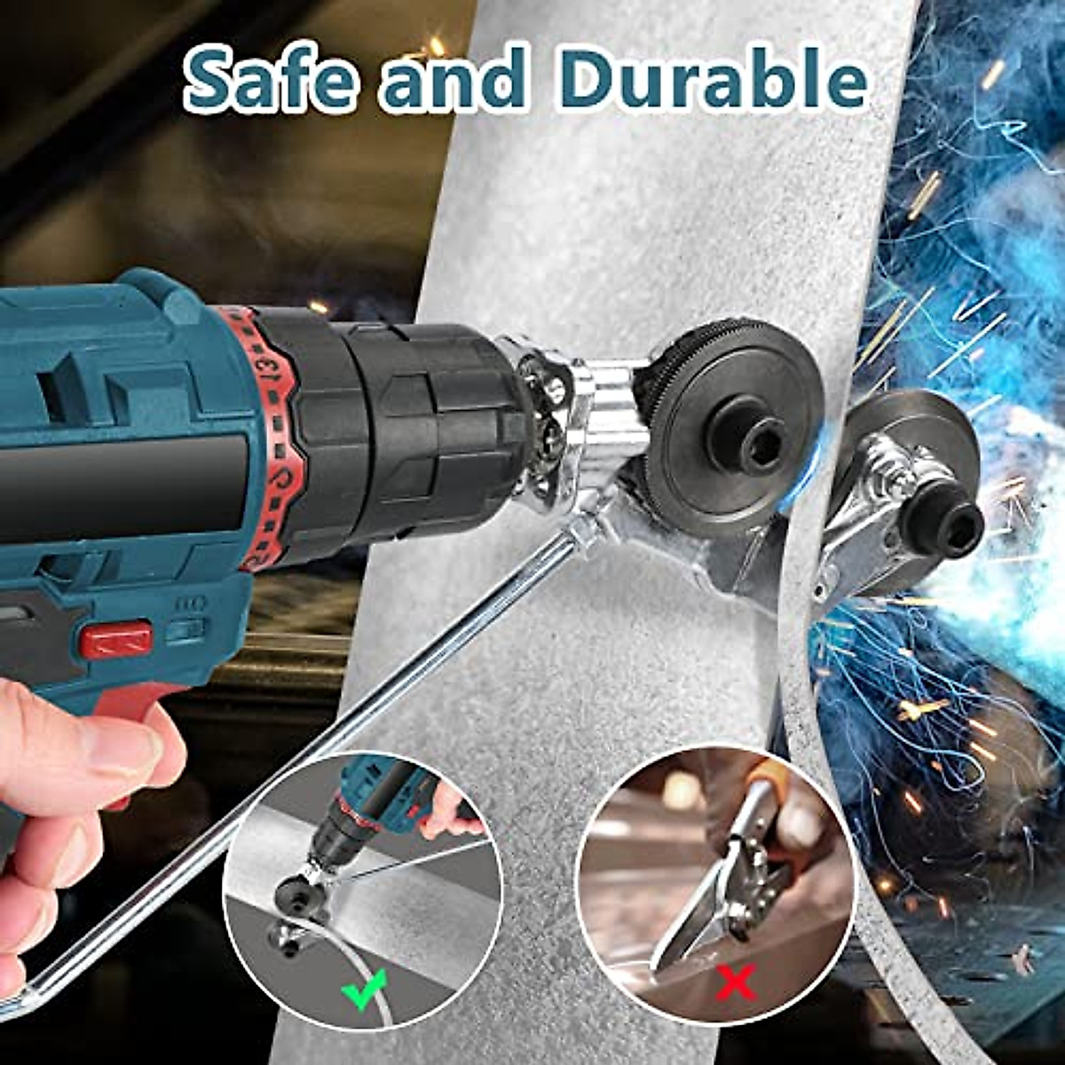 Electric Drill Plate Cutter, New Electric Drill Shears Metal Plate Cutter, Safe and Durable Drill Attachment for Metal Cutting for Cutting Metal Plates Hard Materials(Electric Drill Not Included)