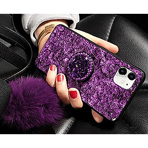 for iPhone 13 Pro Max Case Women Design with Ring Stand,Luxury Bling Glitter Marble Hard Back Soft Rugged Rubber Edge Cute Girly Shockproof Phone Cover for iPhone 13 Pro Max with Strap 6.7'' Purple