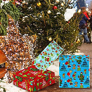 12 Sheets Christmas Grich Wrapping Paper,Funny Cartoon Character Pattern Wrapping Paper For Christmas Party Birthday Party DIY Gift Packing, 20 x 27 Inch