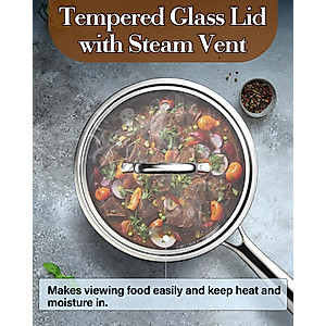 Cook N Home Stainless Steel Saucepan 1.5 Quart, Tri-Ply Full Clad Sauce Pan with Glass Lid, Silver