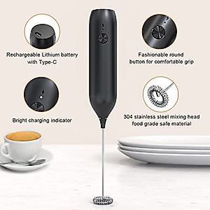 CIRCLE JOY Rechargeable Milk Frother, Handheld Electric Milk Frother, Electric Coffee Whisk, Mini Coffee Mixer for Milk, Macha, Cappuccino and Chocolate