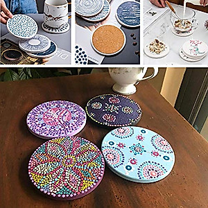 12 Pcs Ceramic Tiles for Crafts Coasters, Absorbent Stone Coaster Blanks for Crafts, 4inch Ceramic White Tiles Unglazed with Cork Backing Pads, Decorate Your Own Coaster DIY Project