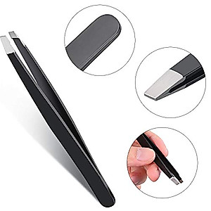 12 Pieces Eyebrow Tweezers Stainless Steel Slant Tip Tweezers Facial Hair Eyebrow Precision Tweezers for Men and Women(Black)