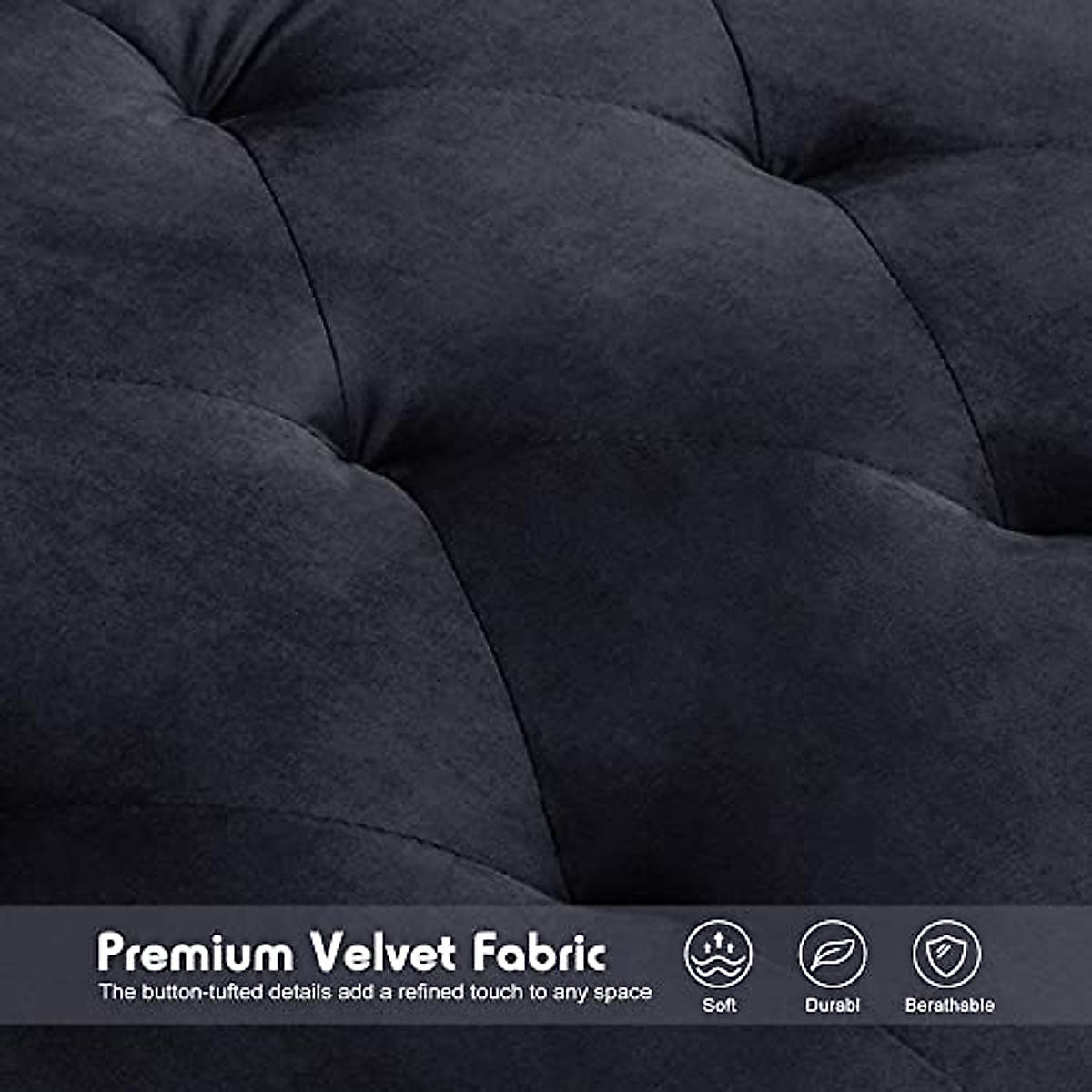 ivinta Convertible Velvet Sofa Couch, Sectional Sofa with Ottoman, Mid-Century Upholstered Comfy Sofa Bed, Queen Sleeper Sofa for 4-Seater, Modular Sofa for Living Room (Black)