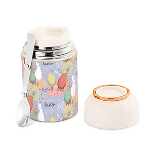Happy Easter Kids Womens Insulated Food Jar with Spoon 17oz/500ml Container For Hot Food Stainless Steel Vacuum Leakproof Thermal Lunch for Keep Food Hot