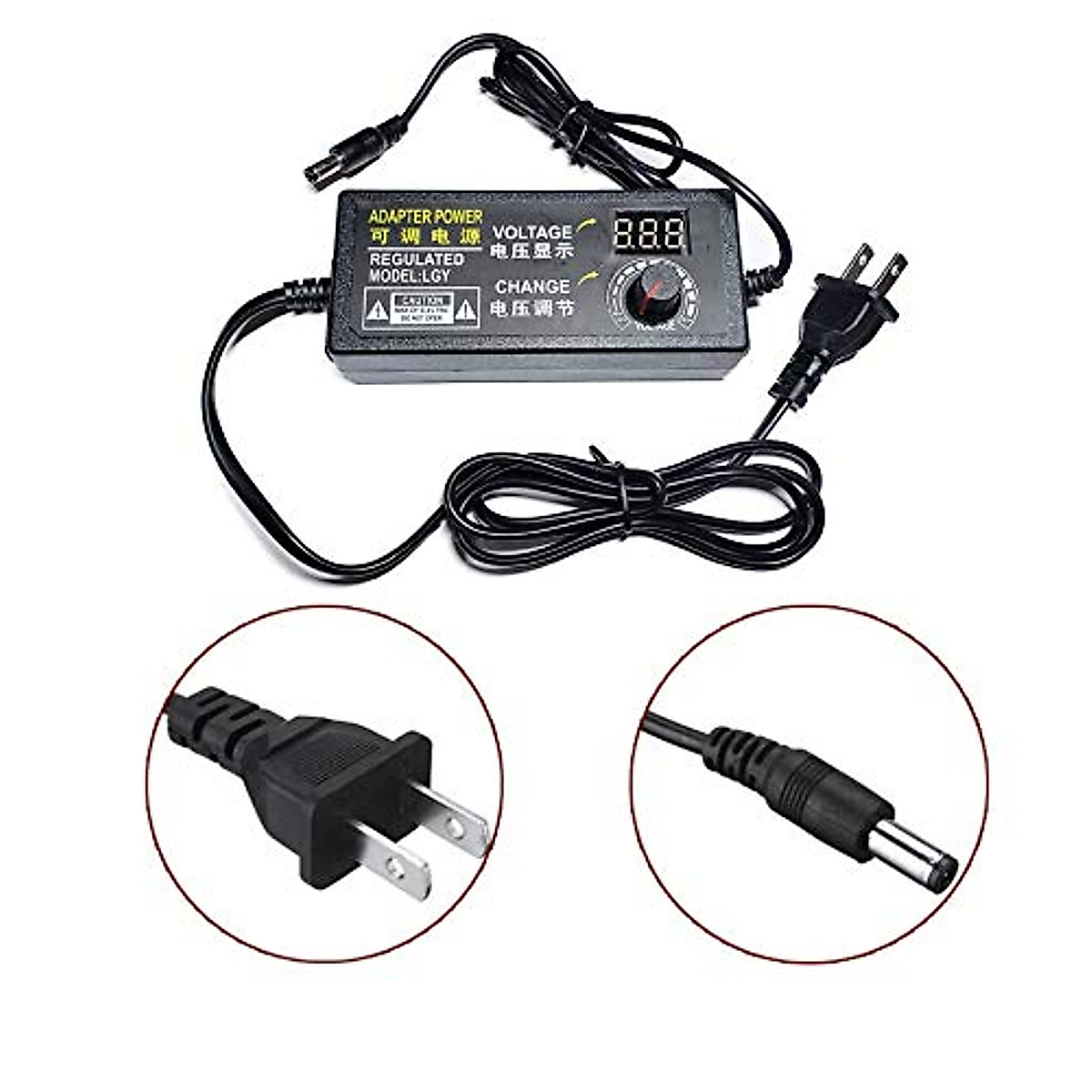 Adjustable AC/DC Switching Power Adapter Variable Voltage DC5525 Power Supply 4-24V 4V 9V 12v 14V 15V 18V 24V 2A 48W Speed Control Volt for Electric Fan Drill Motor Speed Controller Arduino