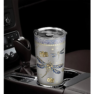 64HYDRO 20oz Dragonfly Gifts for Dragonfly Lovers, Valentines Day Gifts for Her, Birthday Gifts for Women, Mom, Daughter, Printed Jewelry Photographer Dragonfly Tumbler Cup, Travel Coffee Mug with Lid