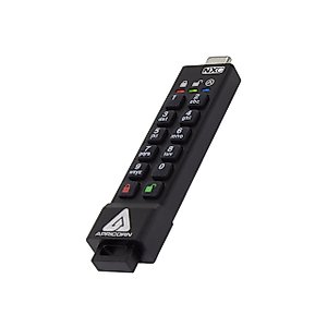 Apricorn 256GB Aegis Secure Key 3 NXC 256-Bit Hardware-Encrypted USB 3.2 Type C Flash Drive, FIPS 140-3 Level 3 Validated (ASK3-NXC-256GB),Black