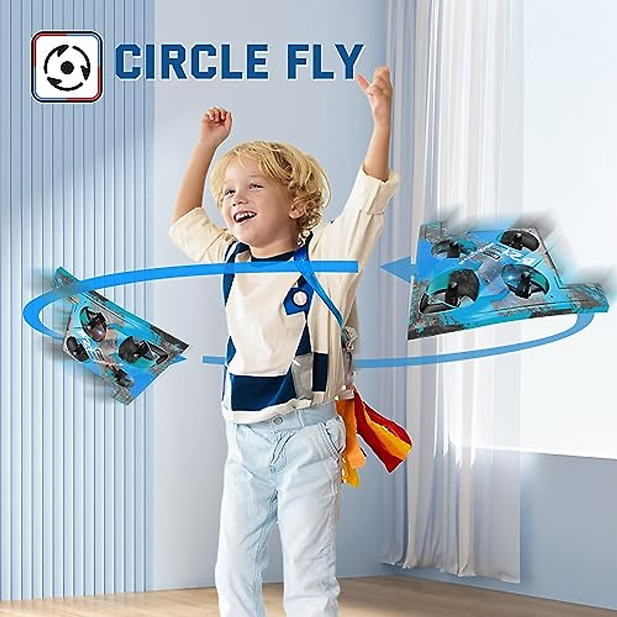 Trulloyoo Remote Control Drone for Beginners，RC Quadcopter Aircraft for Adults & Kids, B21 Fighter 2.4GHz 4-Channel Stunt Planes Airplane Toys with LED Lights, Birthday Boys Girls (Blue)