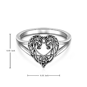 LOVGIFSET Celtic Horse Ring Celtic Knot Horse Wedding Rings for Women band Heart Sterling Silver Mustang Equestrian Jewelry Horses Lover Gifts Size 8