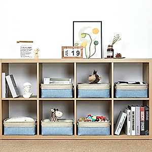 NEYKIOY Small Baskets Fabric Storage Bins 6 Pack Empty Gift Basket Decorative Storage Baskets for Shelves, Bathroom, Small Storage Basket with Handles(11.8" x 7.8" x 5.1"Inches- Beige&Blue)