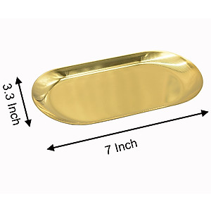 4 Pcs 7 Inch x 3.3 Inch Trinket Tray, Gold Stainless Steel, for Serving Trays Towel Storage Dish Plate Tea Fruit Trays Jewelry Plate Decorative Storage Tray (Gold 4pcs, 7.1x3.34)