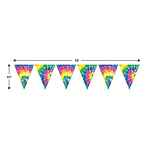 Beistle 1960’s Tie Dyed Pennant Banner – Indoor/Outdoor Hanging Décor For 60’s Theme and Birthday Party Supplies