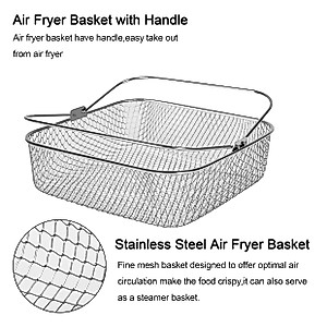 Air fryer Basket 8.19inch Square Air Fryer Basket Compatible for Instant Vortex Air Fryer,Air Fryer Accessories Compatible for COSORI,Mesh Basket for Air Fryer