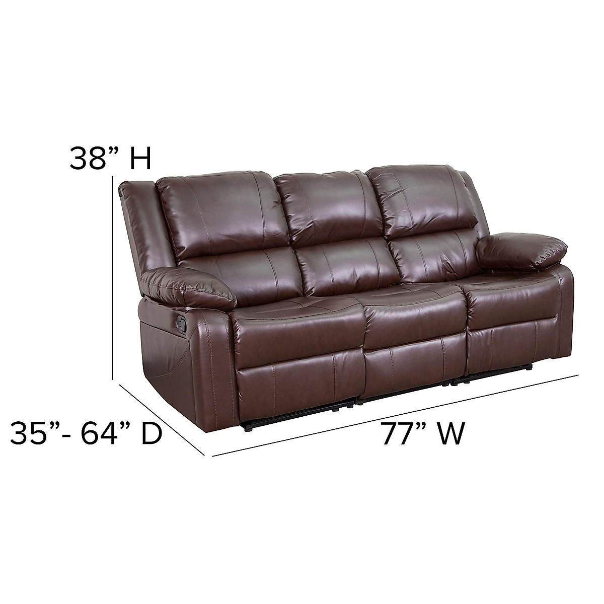 EMMA + OLIVER Brown LeatherSoft Sofa with Two Built-in Recliners