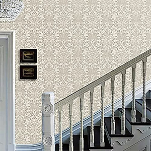 CiCiwind Vintage Wallpaper Peel and Stick Removable Self-Adhesive Wallpaper Beige Grey Floral Contact Paper for Cabinets Walls Covering Vinyl Film Paper 78.7" x 15.5"