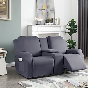 TAOCOCO Reclining Loveseat with Middle Console Slipcover, 4 Piece Polyester Fabric Stretch Loveseat Reclining Sofa Covers (Light Gray, 2 Seat Recliner Cover with Console)