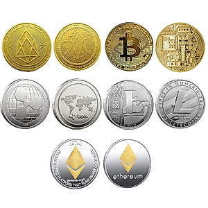 Neatbuddy 5PC Bitcoin Coin Collector Physical Cryptocurrency Gift Set, Bitcoin (BTC), Ethereum (ETH), Litecoin(LTC), Ripple (XRP),Eos (EOS),Gold and Silver Color