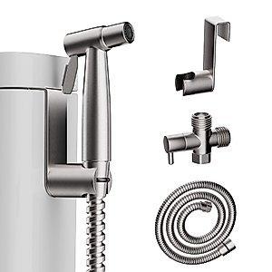 Handheld Bidet Sprayer for Toilet, FES Stainless Steel Brushed Nickel Adjustable Pressure Control Bidet Faucet Diaper Sprayer Set with Hose Attachment Easy Install for Bathroom