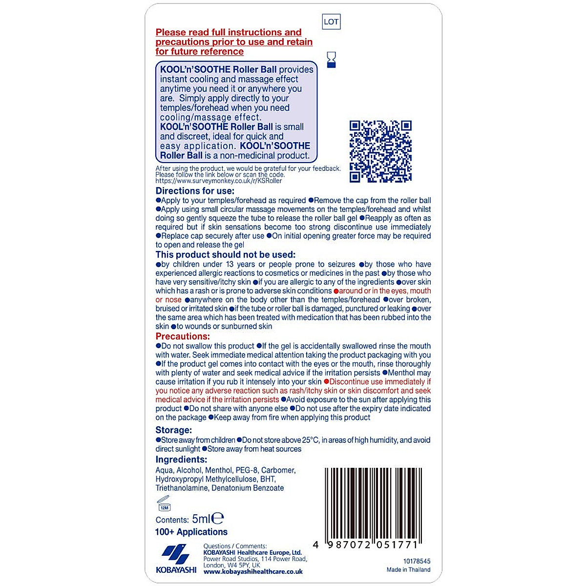 Kool N Soothe Roller Ball Forehead