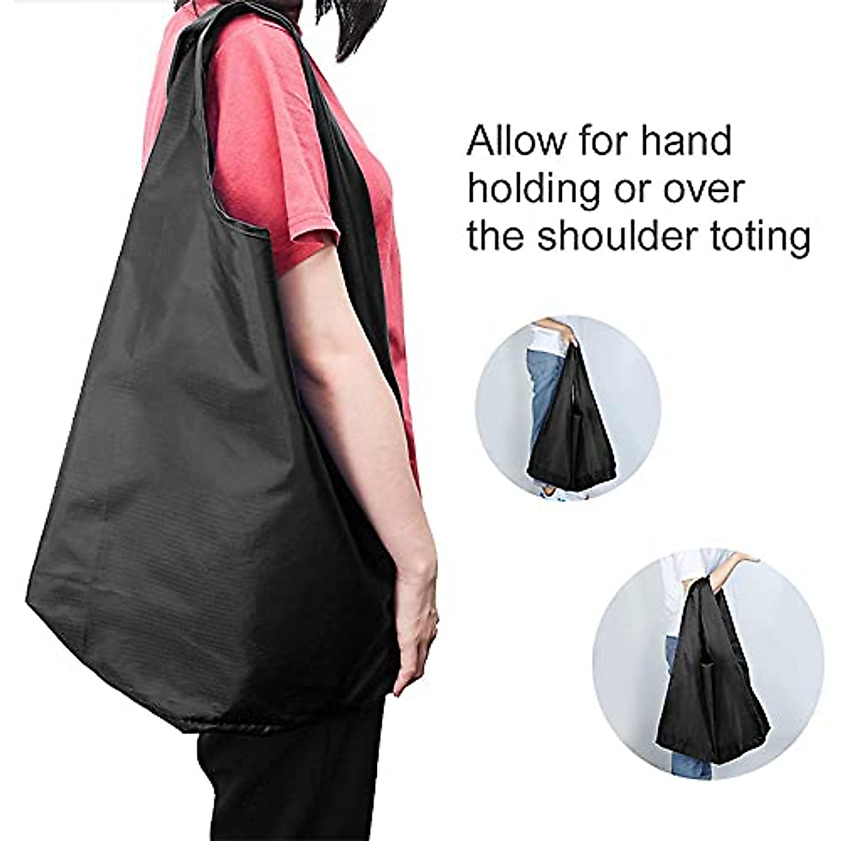 Poocar 10 Pack Reusable Grocery Bags Black Washable Foldable Reusable Shopping Bags,Eco-Friendly Purse Bag Fits in Pocket Holds