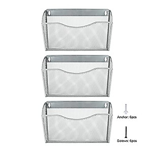 PAG 3 Pockets Hanging File Holder Organizer Metal Wall Mount Magazine Rack, Silver