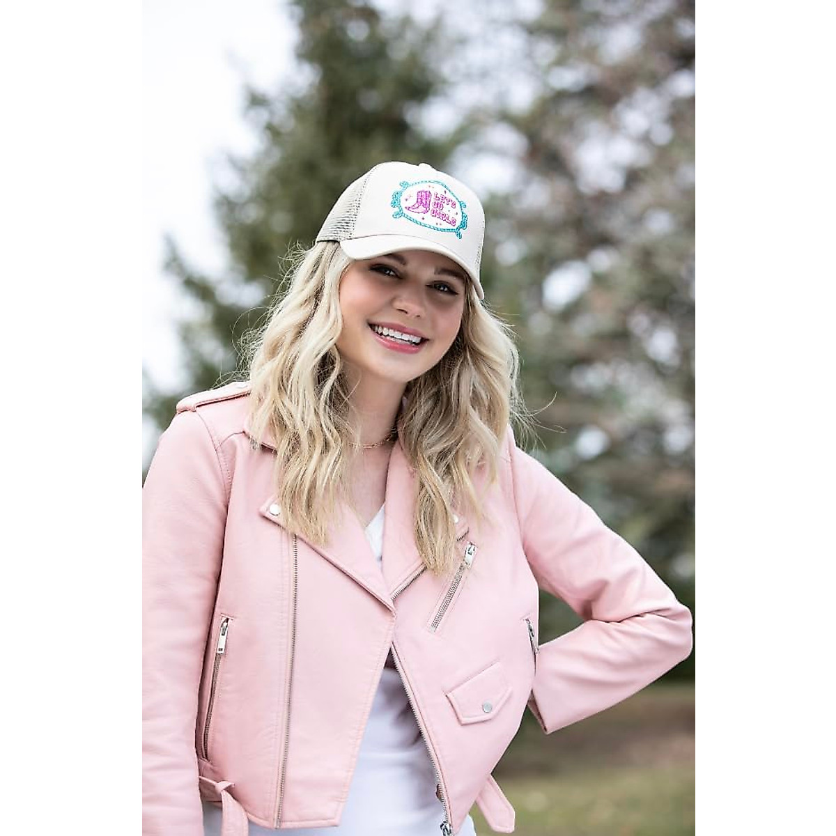 PACIFIC BRIM Women's Adjustable Cap Mesh Side Panels Trucker Hat - Let's Go Girls