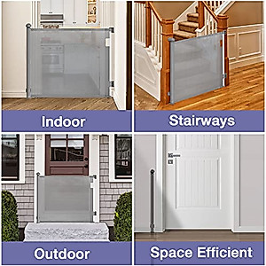 Retractable Baby Gates Extra Wide Grey, PRObebi Retractable Dog Gate Extends to 55" Wide 34" Tall, Dog Gates for The House, Mesh Baby Gate for Staris, Hallways, Doorways, Outdoor & Indoor (Grey)