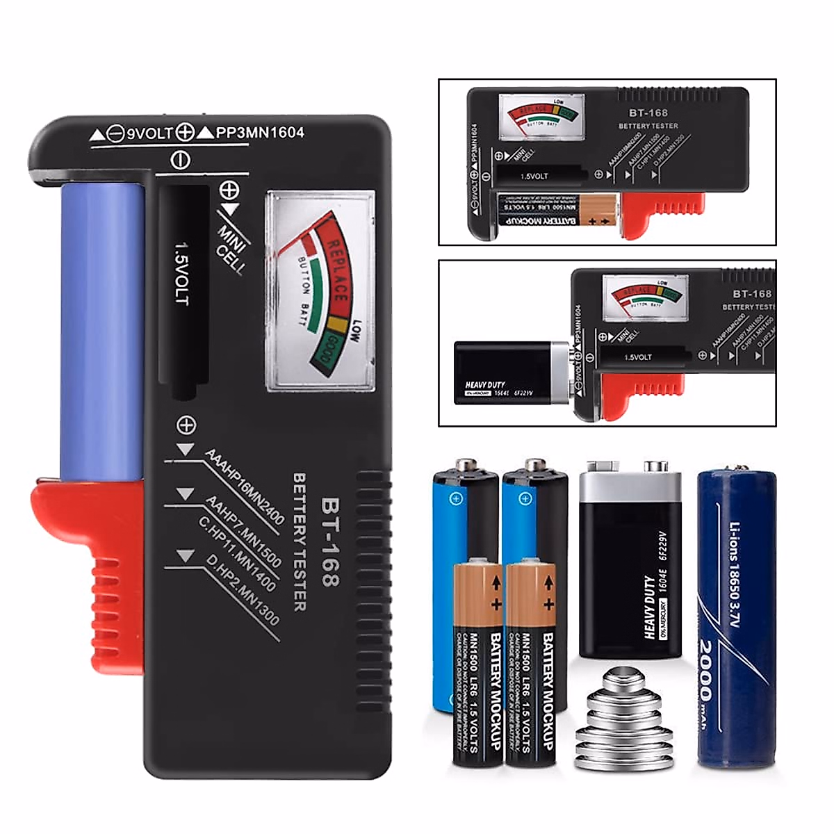 VTECHOLOGY 1Pcs Battery Tester Checker, Universal Battery Checker Model BT-168for AA AAA C D 9V 1.5V Button Cell Batteries Smal Electrical Equipment (Requires No Battery for Operating)