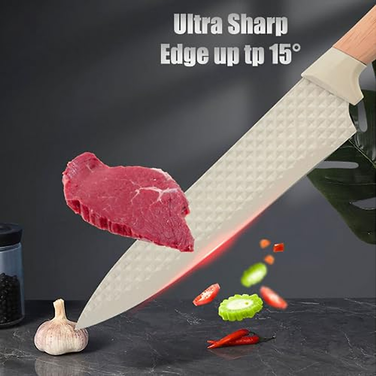 Kitchen Utensils Set-Cooking Utensils Set, 13-in-1 Kitchen Set with 8 Pieces Cooking Utensils+5 Pieces Knife Set with Block, Kitchen Utensils Non Stick and Heat Resistant Large Silicone Spatula, Khaki