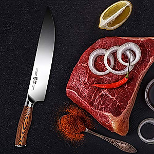 TUO Chef Knife, Pro 10 inch Chefs Knife, German High Carbon Stainless Steel Anti-rust Kitchen Knives, Ergonomic Handle Fiery Phoenix Series Cutlery