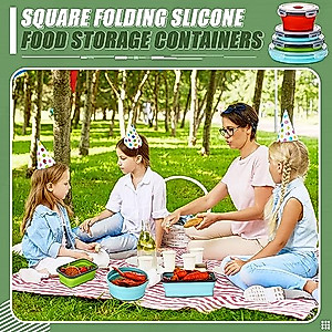 Dandat 9 Silicone Collapsible Food Storage Containers Foldable Silicone Lunch Containers Rectangle Round Airtight Collapsible Bowls with Lids Set for Kitchen Microwave Freezer Dishwasher Safe, 5 Color