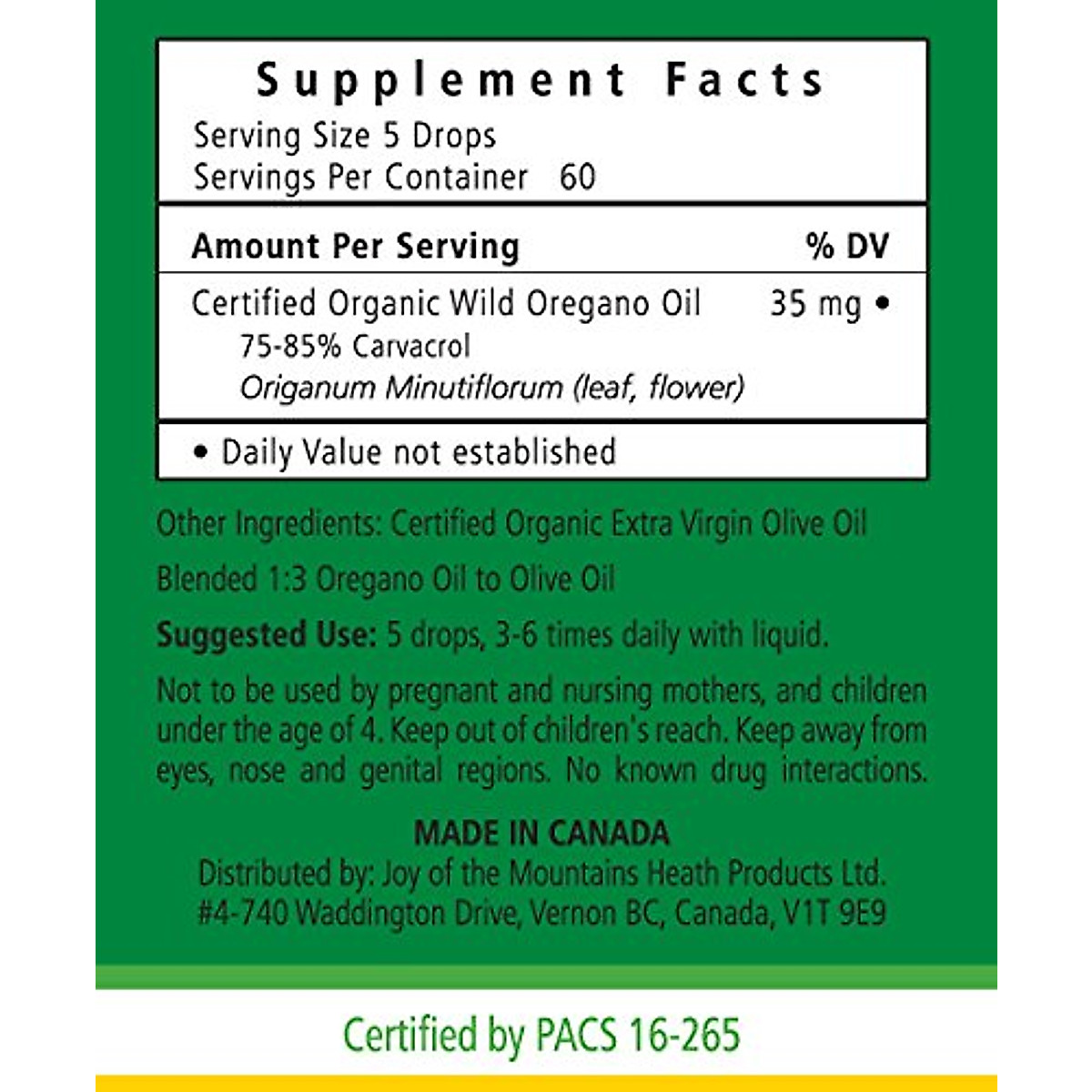 100% Wild Organic Oregano Oil - 10ml / 0.33 OZ