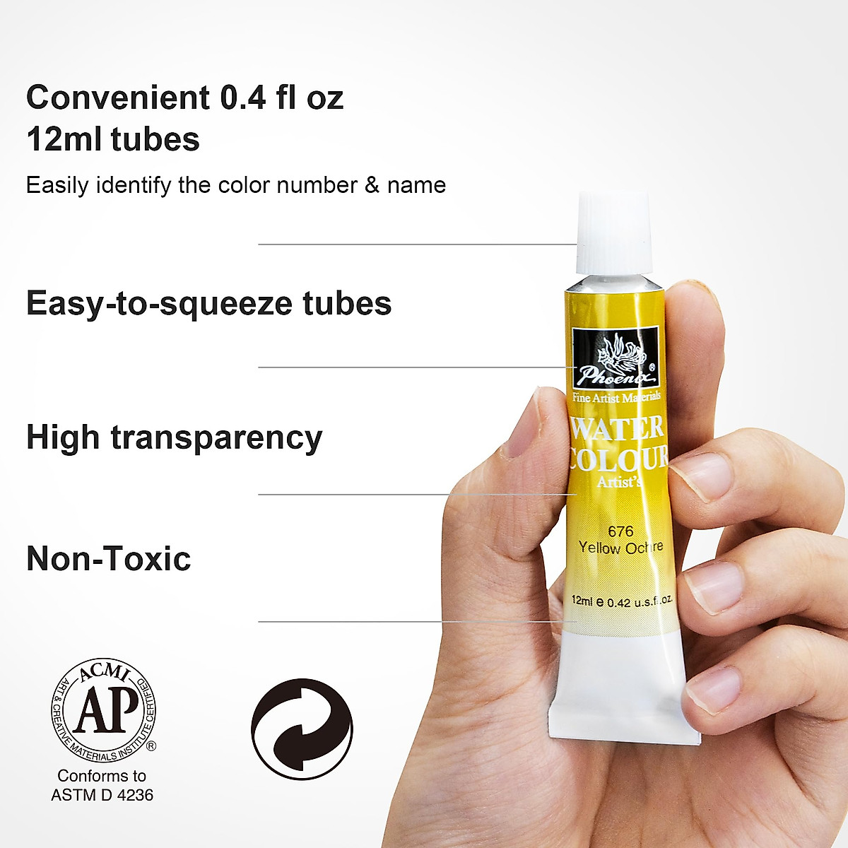 PHOENIX Watercolor Paint Set Tubes 24 x 12ml / 0.4 Fl Oz Non-toxic Water Color Paints Great Value Painting Art Supplies for Adults, Artists & Beginners