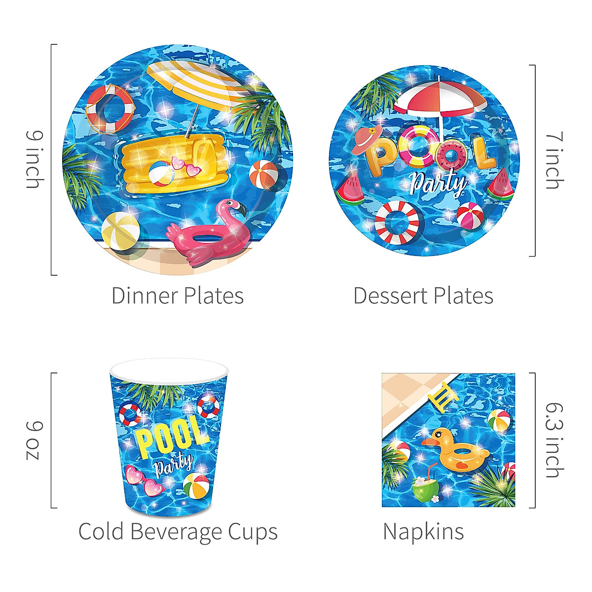 Pool Party Decorations,Summer Party Decorations,Beach Party Decorations Include Pool Party Plate,Dessert Plates,Cups,Napkins (16 Guests)