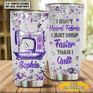 WONWIX Personalized Sewing Gifts For Women Travel Coffee Cup 20oz Stainless Steel Tumbler With Lid Jewelry Style Fabric Quilting Gift for Tailor Seamstress Crochet Lover