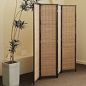 Furnnylane 4 Panel Room Divider and Folding Screen Room Divider,Bamboo Room Divider Screen for Room Separation,67" H x 61.4" W