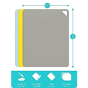 VOMAN Flexible Cutting Boards for Kitchen | Set of 3 | BPA-Free Cutting Mats for Cooking, Color Coded Cutting Board Mats | Non Slip Cutting Sheets | Plastic Cutting Board Set | Chopping Boards