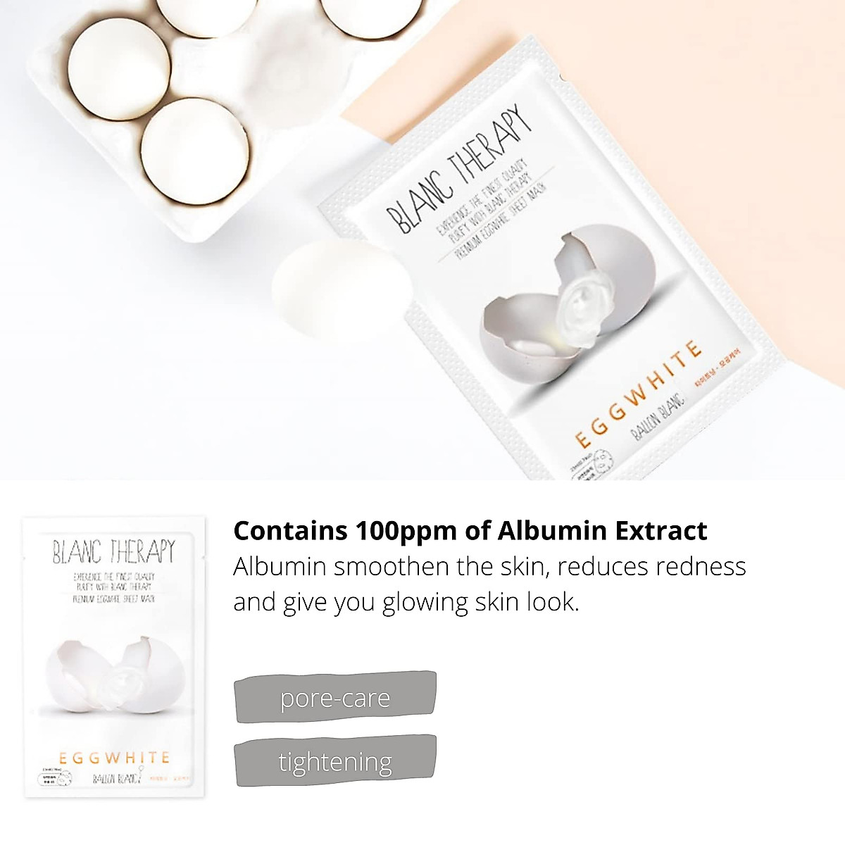 BALLONBLANC | Blanc Therapy Premium Sheet Masks | Relaxing Spa Self Care Gifts | Moisturizing Aloe and Vitamin, Skin Nutritional Korean Facial Masks for All Skin Types | 6 Masks