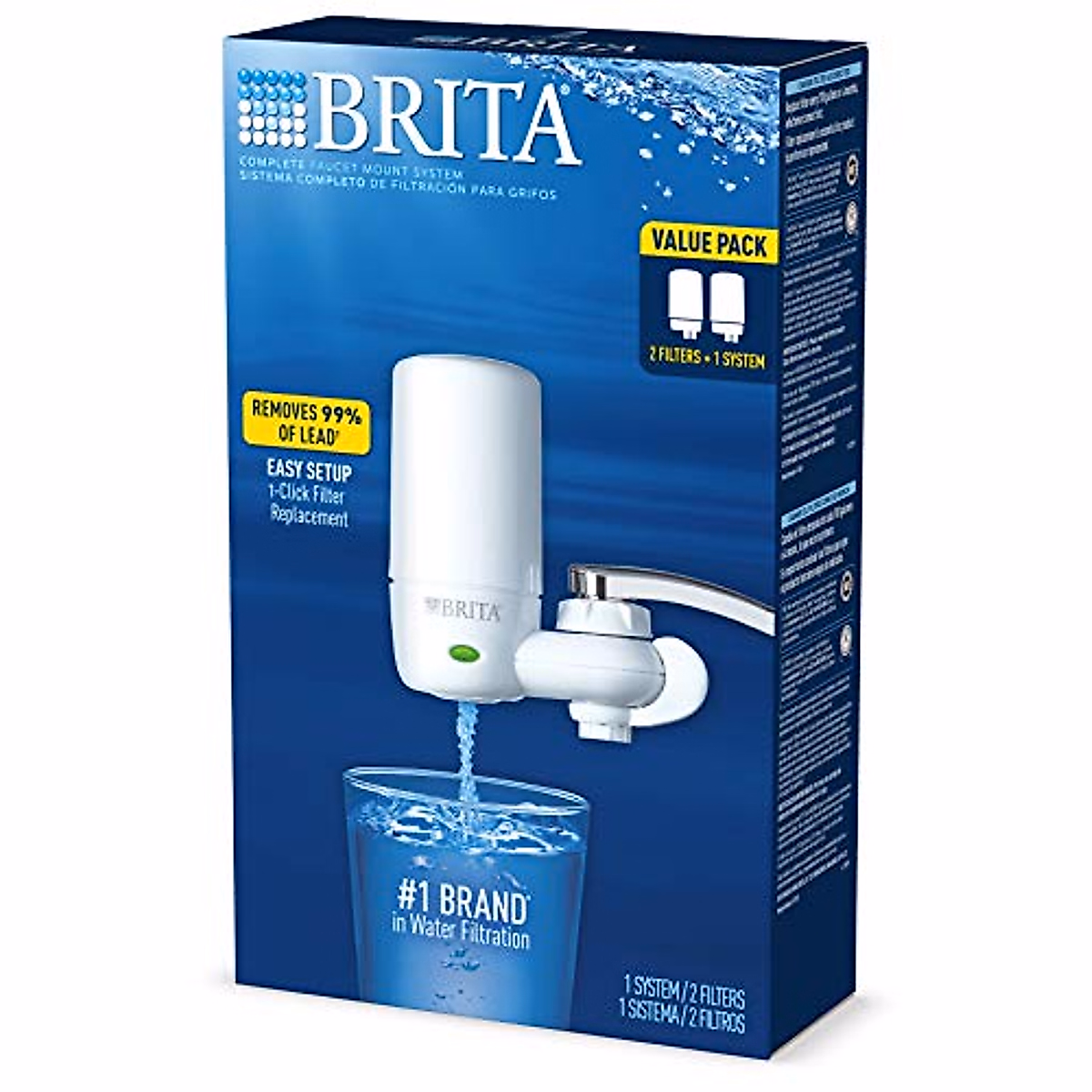Brita Faucet Mount System, Water Faucet Filtration System with Filter Change Reminder, Reduces Lead, Made Without BPA, Fits Standard Faucets Only, Elite Advanced, White, Includes 2 Replacement Filters