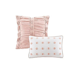 Urban Habitat Duvet Set 100% Cotton Jacquard, Tufts Accent, Shabby Chic All Season Cover for Comforter, Matching Shams, Decorative Pillows, Twin/Twin XL (68 in x 92 in), Pink 5 Piece